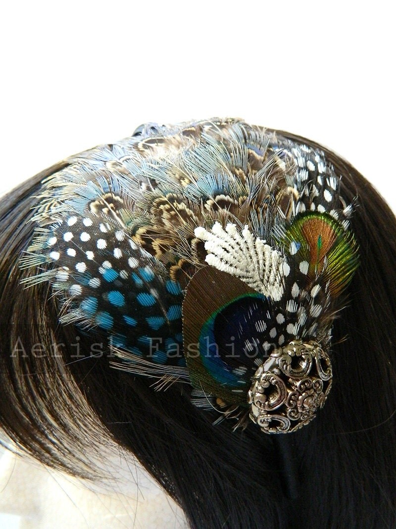Steampunk Feather Headband Fascinator 5 Fastener Option
