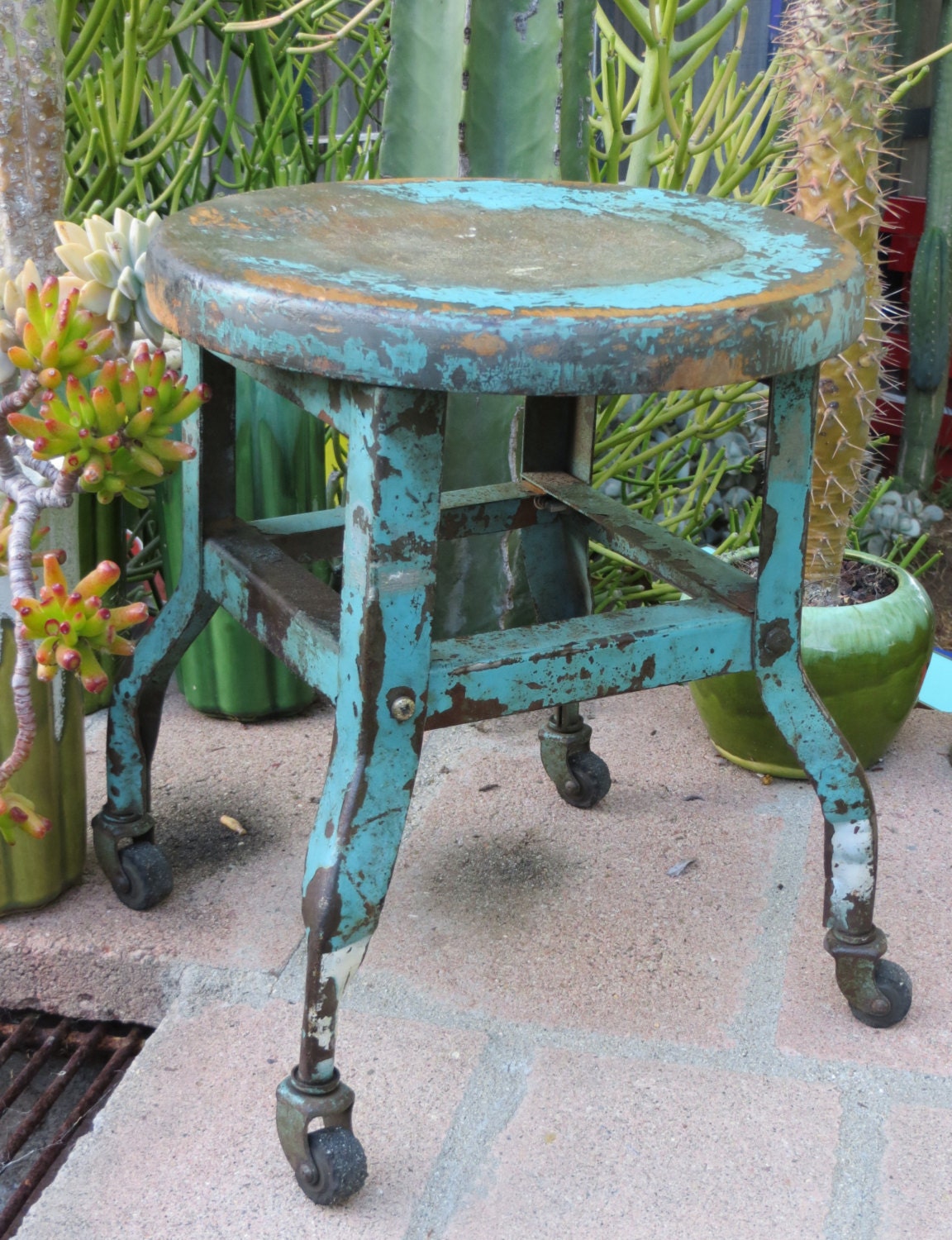 Distressed Rustic Turquoise Steel & Wood by MerlesVintage on Etsy