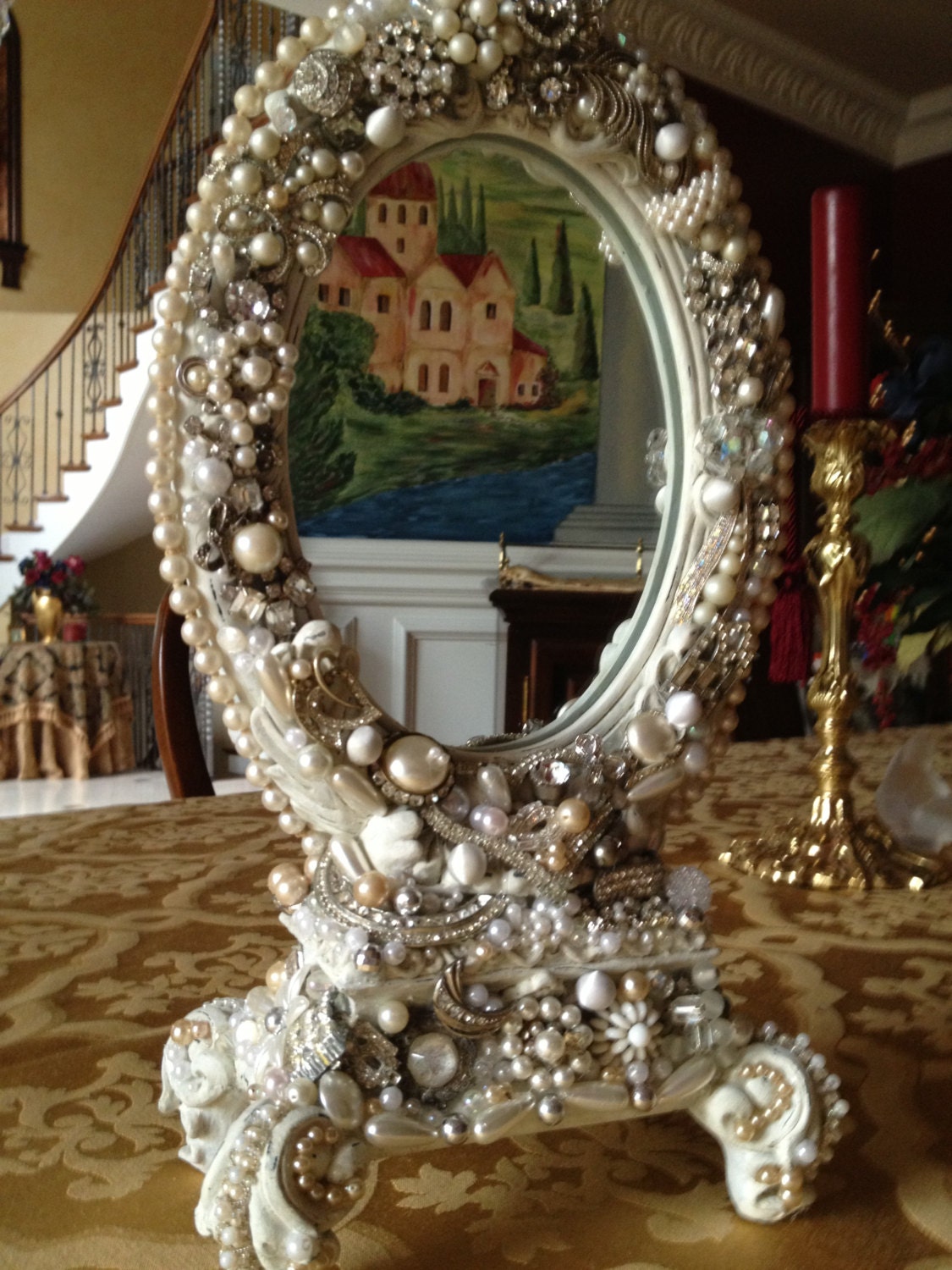 Mirror Embellished With All Vintage Jewelry by ATELIERPRINCIPESSA