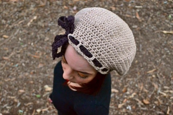 Crochet Beret with Ribbon Crochet Hat by GabysSchaufenster