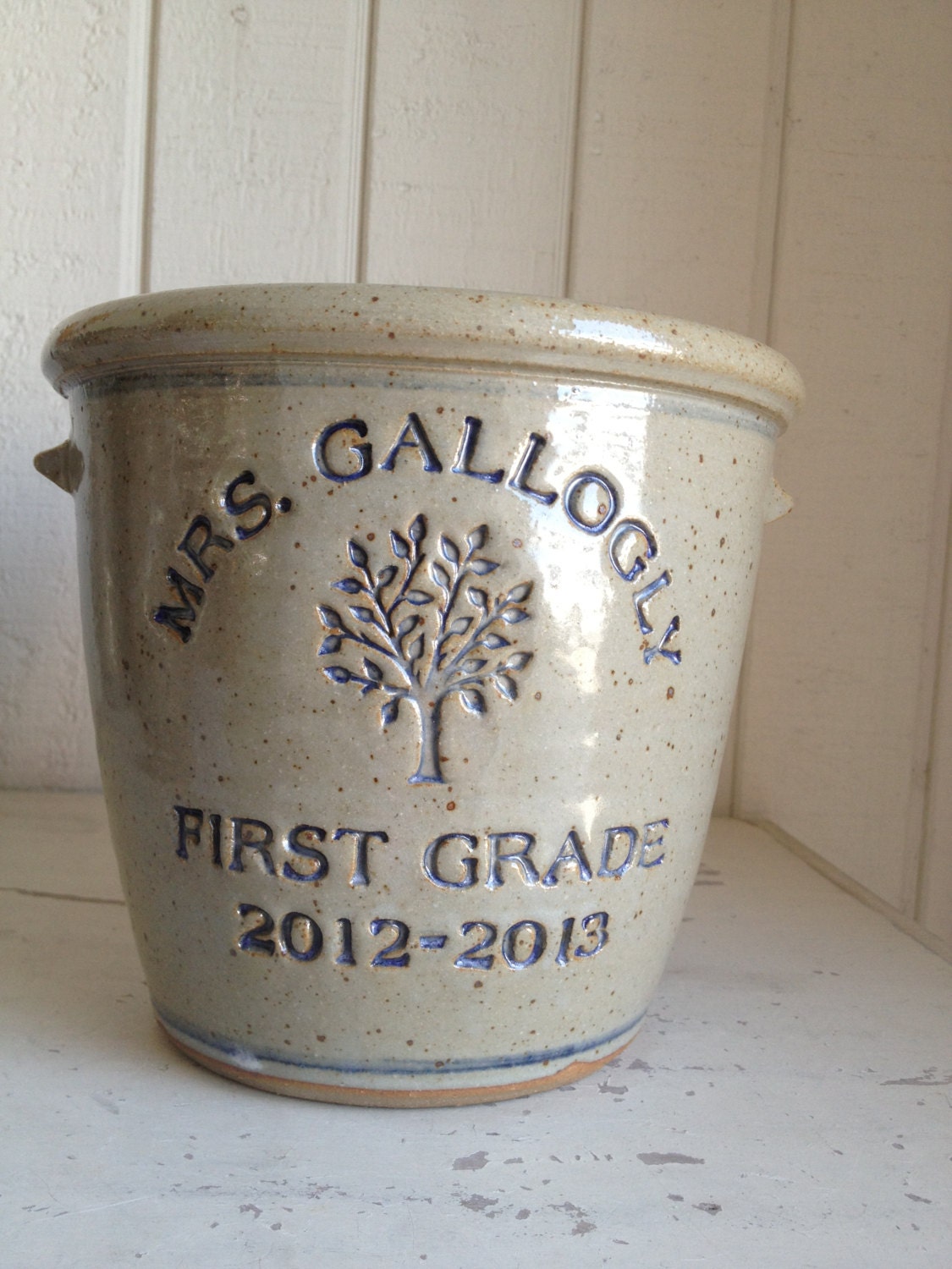 Personalized Stoneware Crock with Two bottom lines