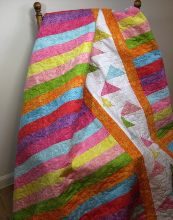 Modern Patchwork Lap Quilt Spring Colors Chic Bright by SallyManke