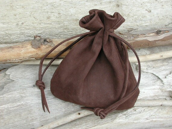 Men's Bag Leather Drawstring Pouch Bag - Brown Nubuck Leather