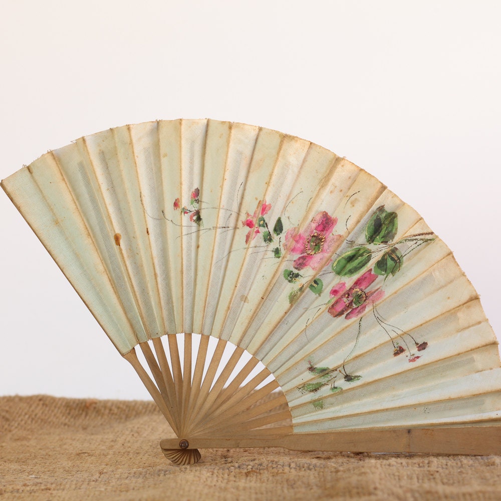 Charming Vintage French Hand Painted Fan with Pink Rose Design – Haute ...
