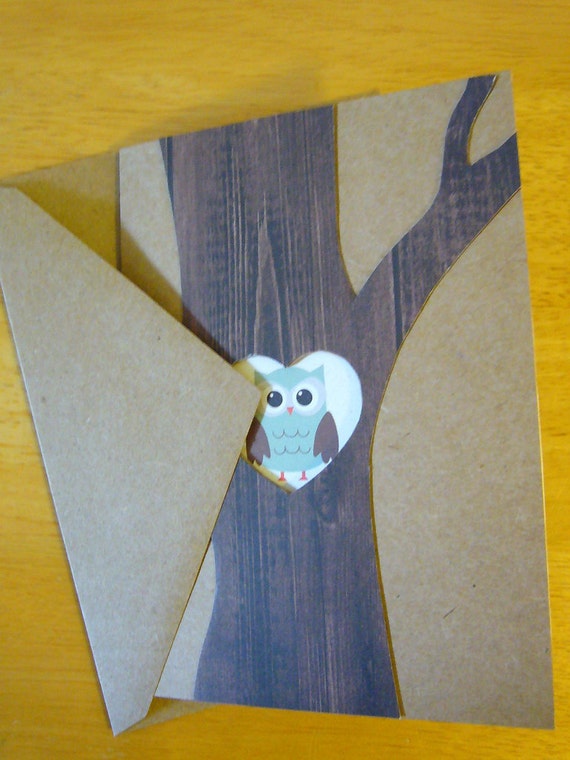 Owl in heart shaped tree knot Valentine's card