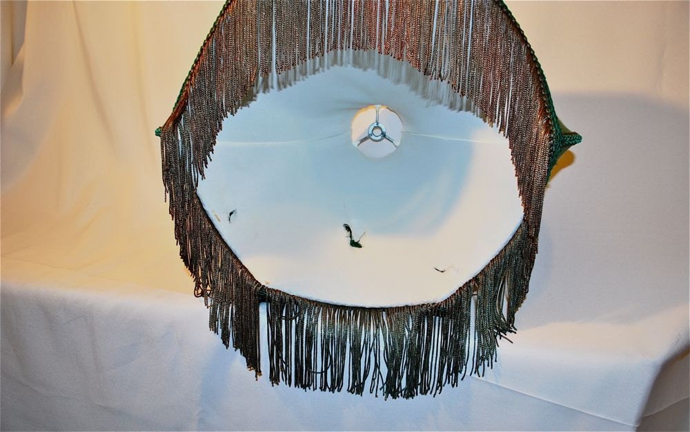 Forest Green Lamp Shade with Fringe Medium Large by GladysGlover