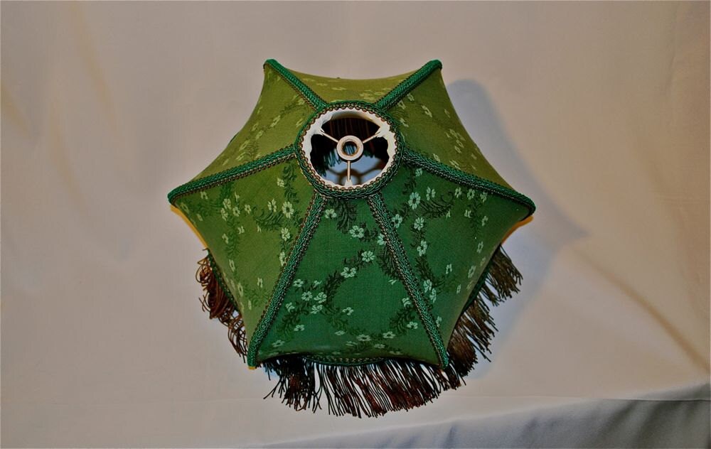Forest Green Lamp Shade with Fringe Medium Large by GladysGlover