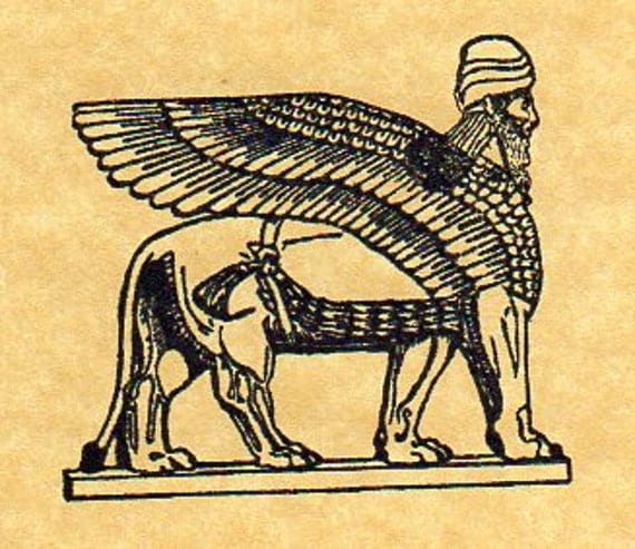 Nergal Mesopotamian god Winged Bull Rubber by ButterSideDownStamps