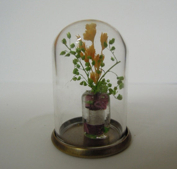 Miniature Glass Dome With Flower Inside by Everpace on Etsy