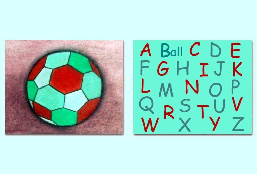 Alphabet and Ball SET OF 2 Art Prints Nursery by handpainting