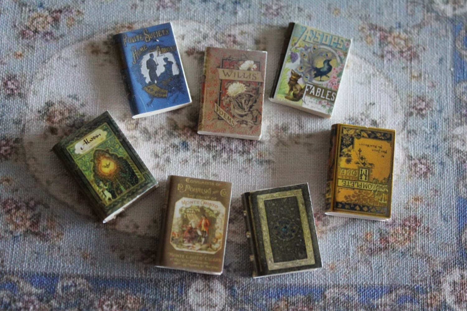 Dollhouse Miniature set of 7 classic books with illustrated