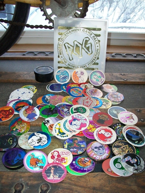 83 Vintage Pogs Milk Bottle Caps WPF World Pog by LucysLuckyDeals