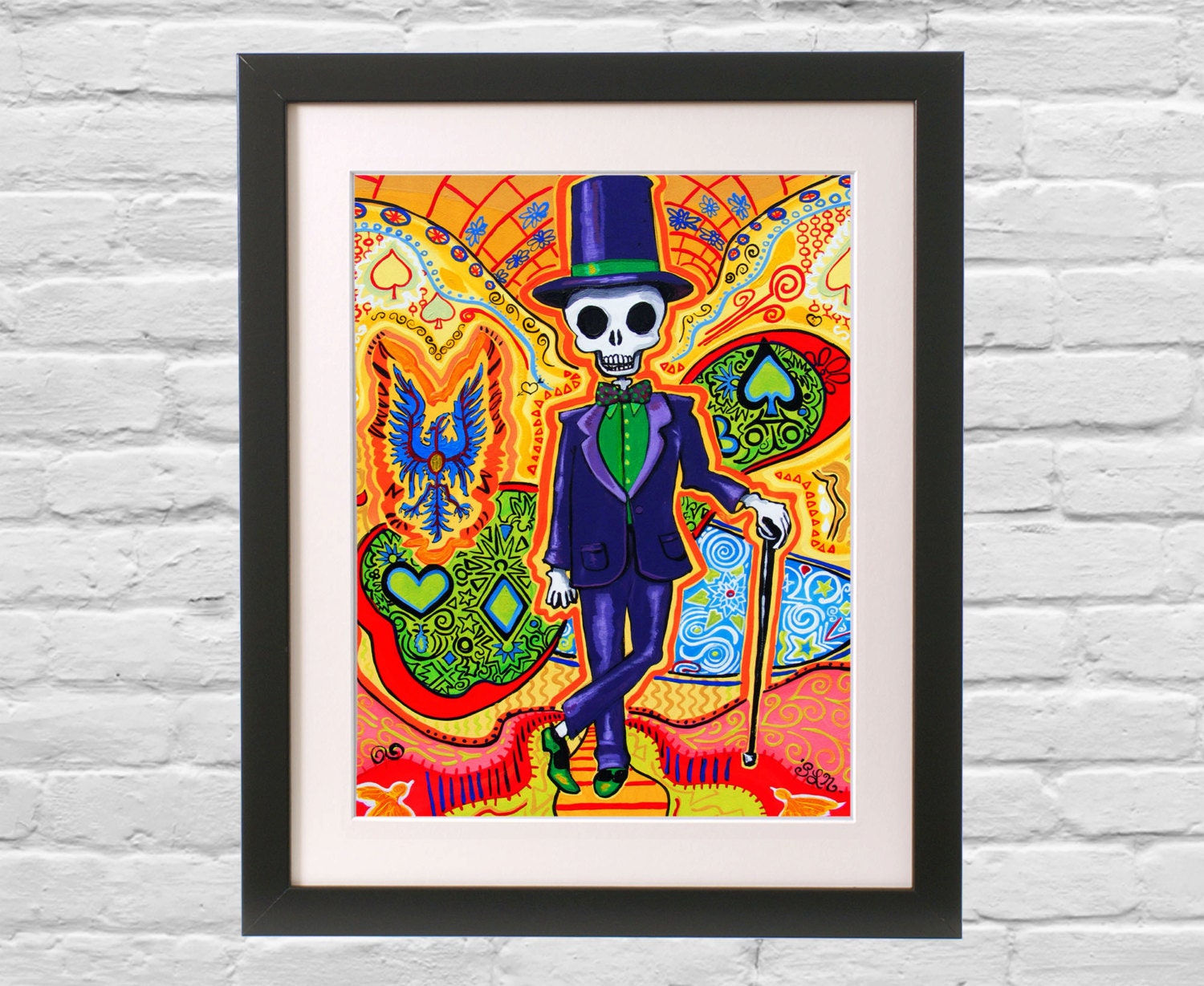 Trippy Skeleton Art Print Halloween Decor Psychedelic Gothic
