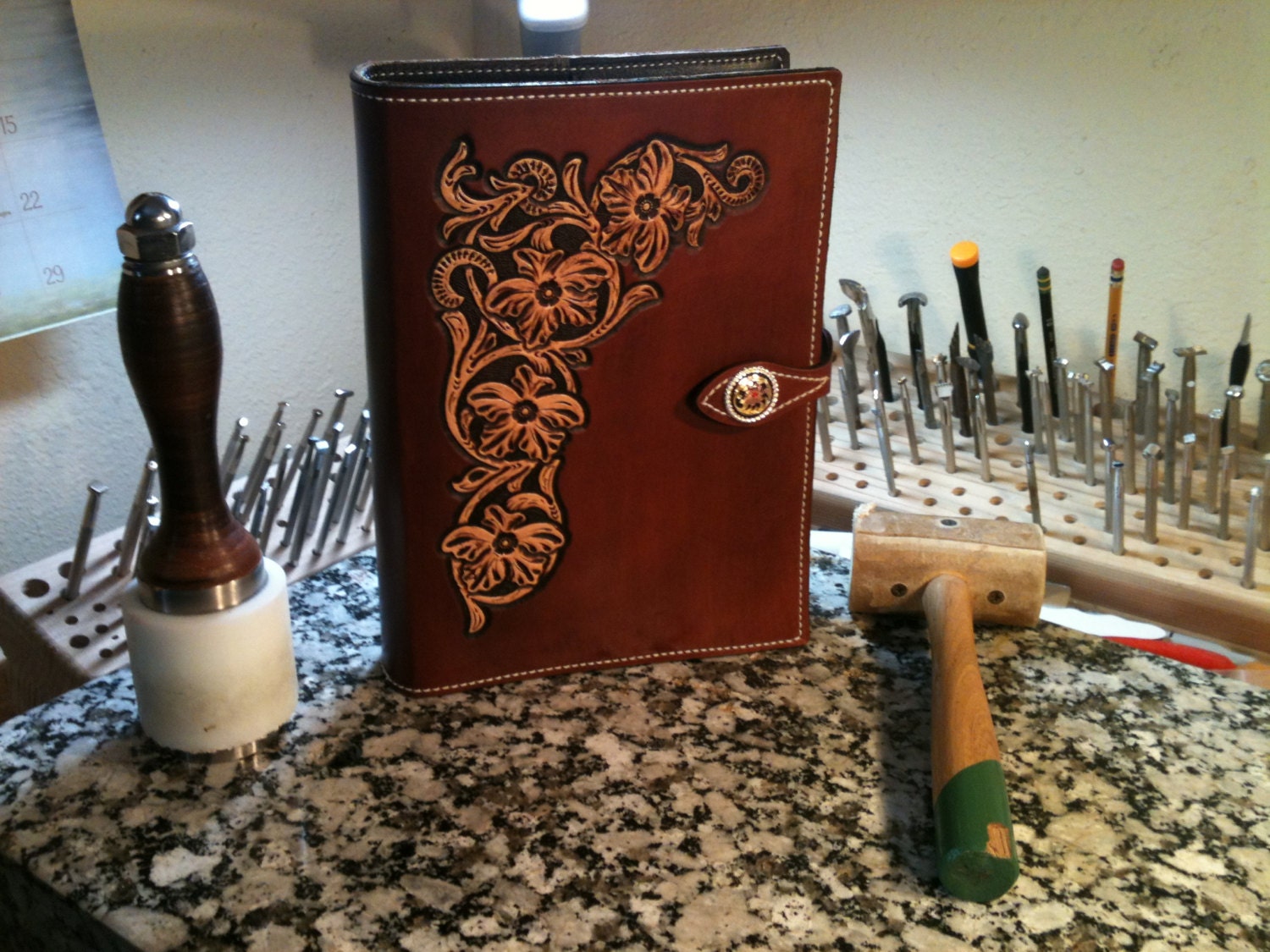 Hand Tooled Leather Bible or Book Cover