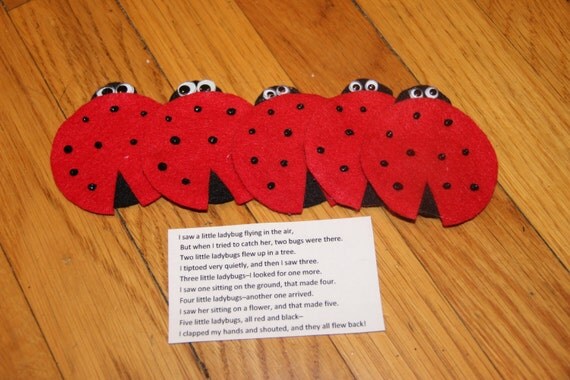 Items similar to Five Little ladybugs Fet Flannel Story Board preschool ...