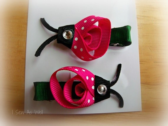 Items similar to Pink Lady Bug Hair Clips - Set of 2 Pink Ladybug ...