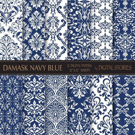 Damask Digital Paper: DAMASK NAVY BLUE digital
