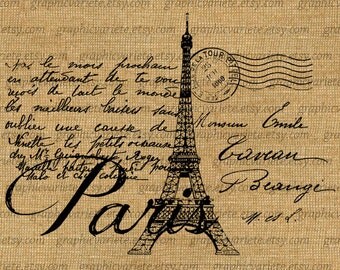 Paris French Postcard Eiffel Tower handwriting Collage Digital Image ...