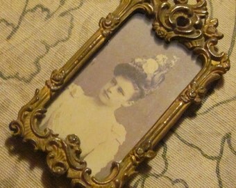 SALE! Miniature gold Victorian frame with photo of a fashionable young ...