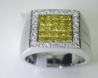 Mens Ring 2.00ct MAFIA BOSS Ring Diamond Ring Fnacy Yellow 14kt White ...