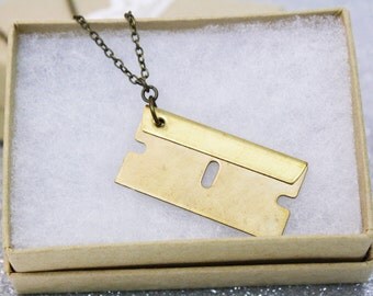Razor Blade Necklace Brass