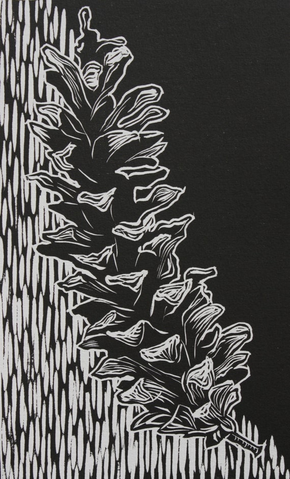 Items similar to Pinecone Relief Print 7.5"x12" on Etsy