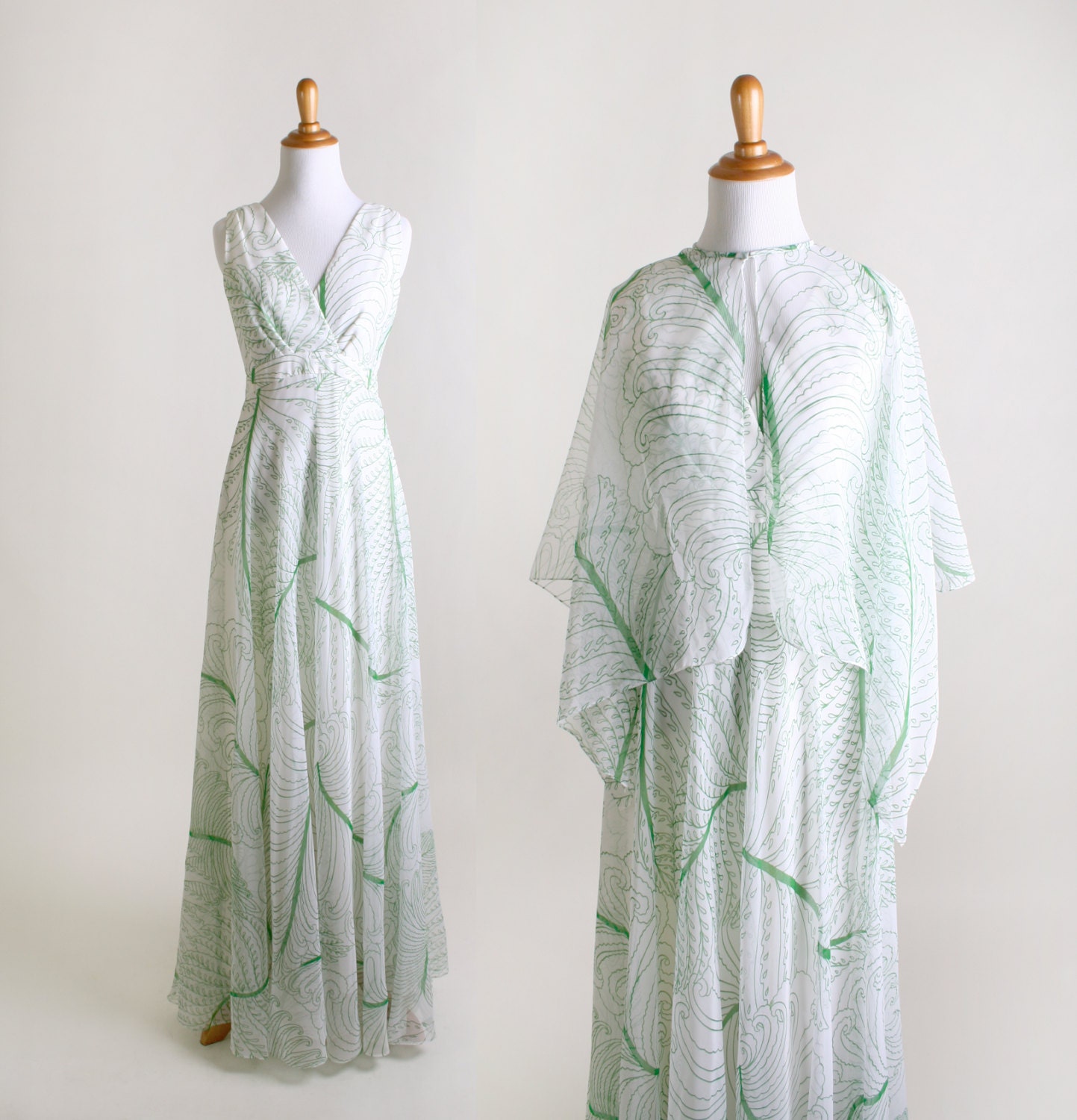 Vintage 1970s Maxi Dress Spring White Sheer Floor Length by zwzzy