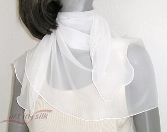 Small White Scarf, White Silk Scarf, Petite White Scarf, Sheer White ...