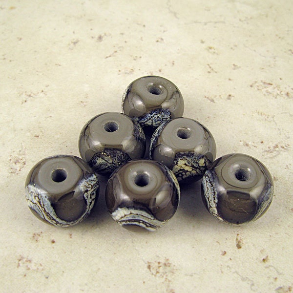 Handmade Lampwork Glass Bead Set of 6 14x11mm Dark by SpawnOfFlame
