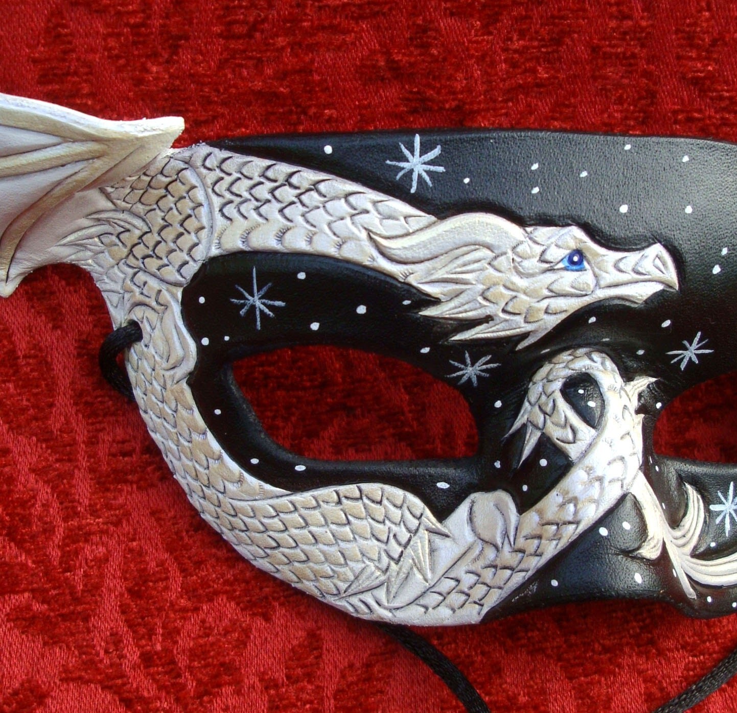 White and Gold Dragon Mask... Starry Night.... hand made