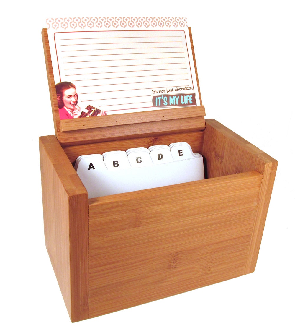 Personalized Recipe Box Bamboo Wooden Custom Recipe Box