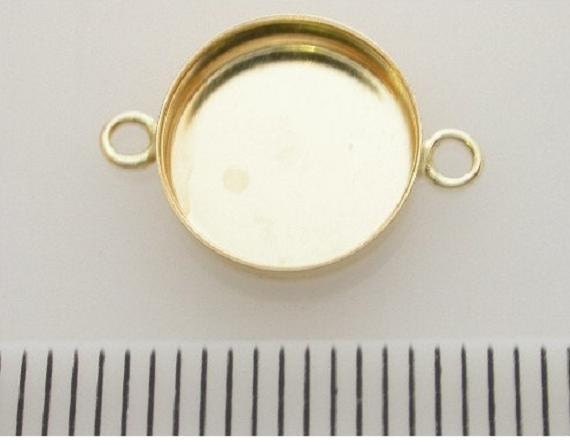 4pcs x Round 12mm Bezel Cup Connector with 2 Loops 14k Gold