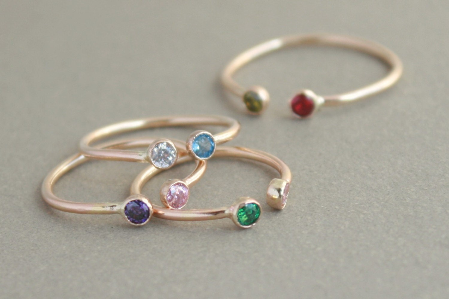mother's ring. dual birthstone ring. solid 14k GOLD. two
