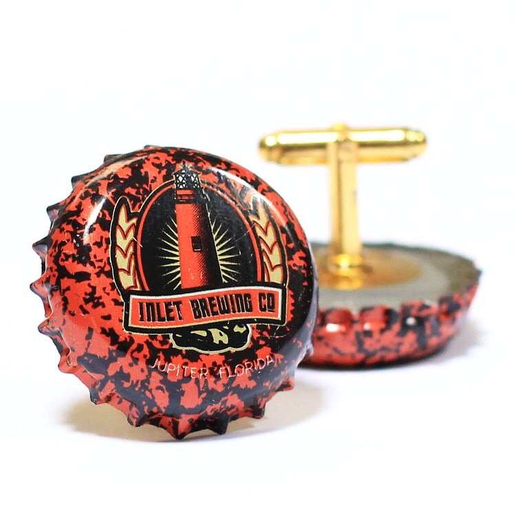 Red Inlet Lighthouse Beer Bottle Cap Cufflinks Cuff by lorenallen