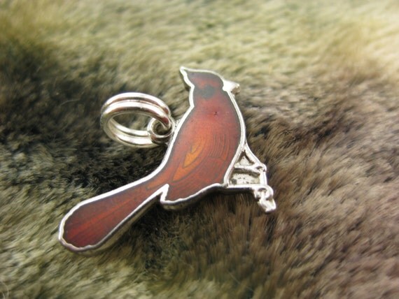 Charm Sterling Silver Cardinal Charm Red Enamel Bird