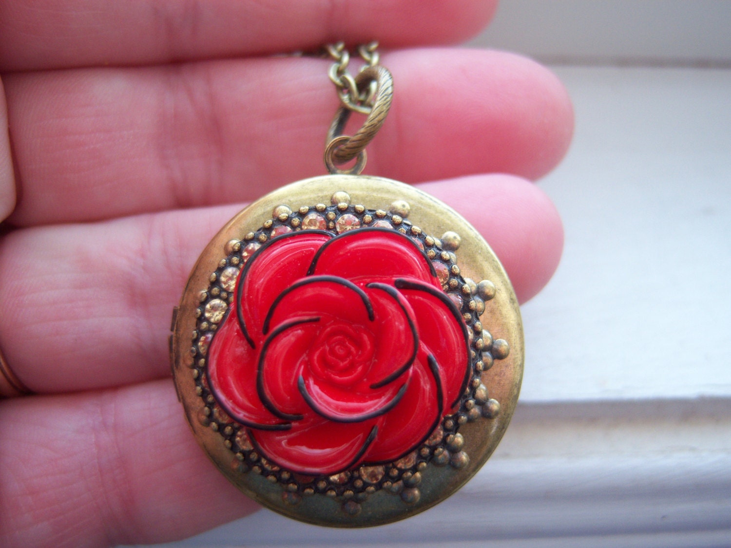 Rose Necklace Red Rose Necklace Rose Locket Locket by tamsglam
