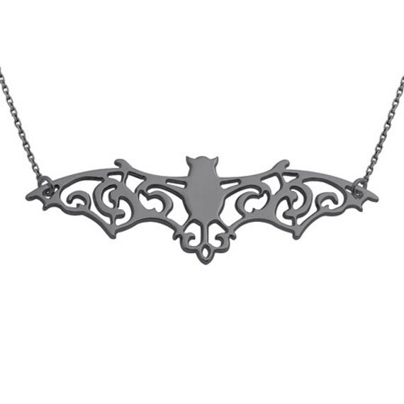 Filigree Bat necklace in sterling silver metal bat by ASHYL