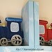 navy blue and a red train bookendspersonalized