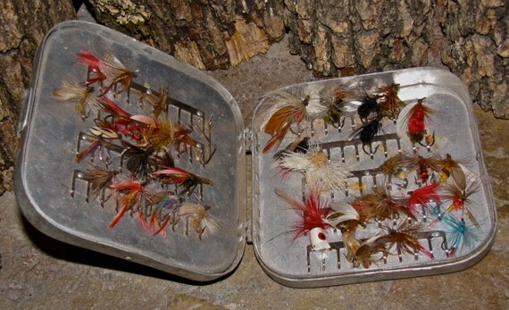 Vintage WEBER Fly Fishing Lure Fly Box / Case & Flies / Trout