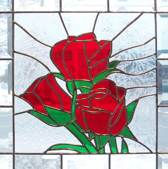 Items similar to Stained Glass Red Roses on Etsy