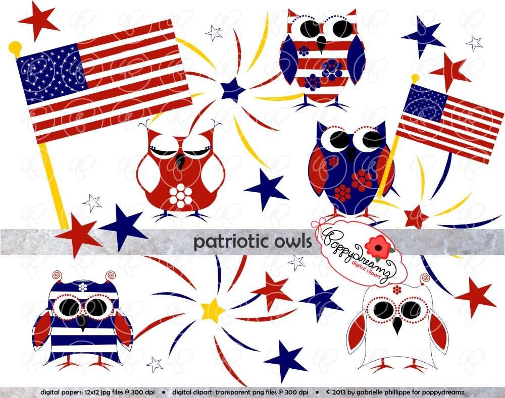 Patriotic Owls Clipart Set: Digital Clip Art Pack by poppydreamz