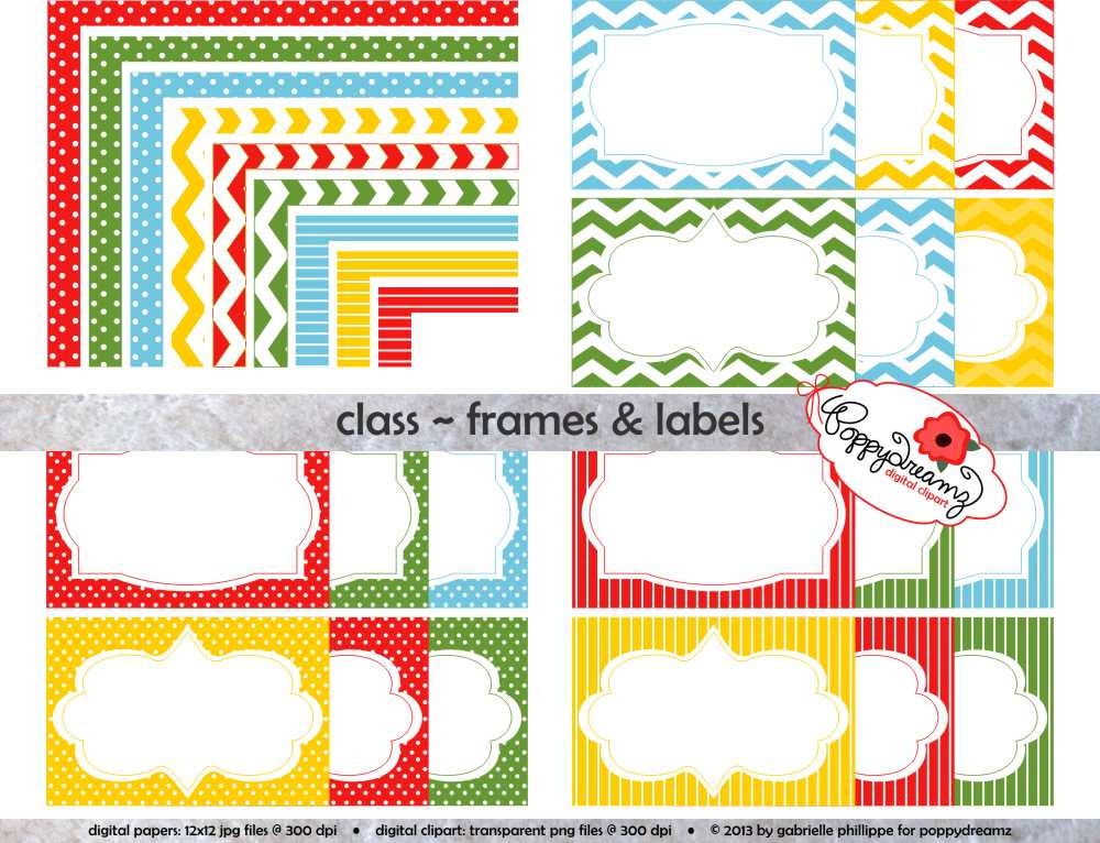 Class Frames & Labels: Digital Clipart Pack 300 dpi Red