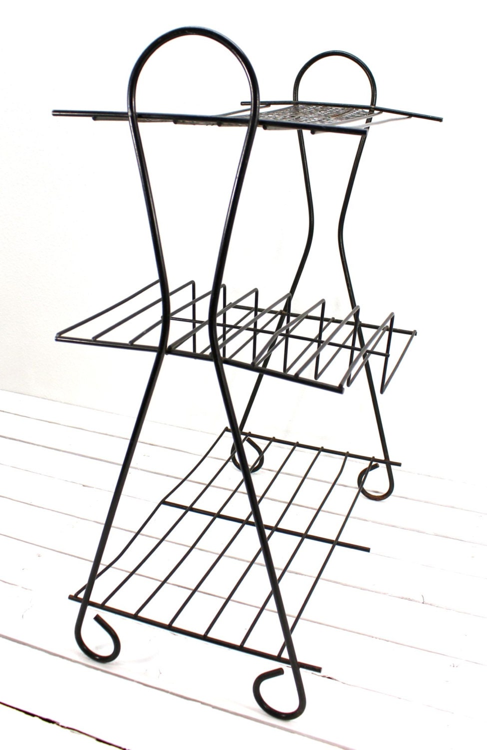 Mid Century Metal Wire Shelf Atomic Bookshelf Side by AtomicAttic