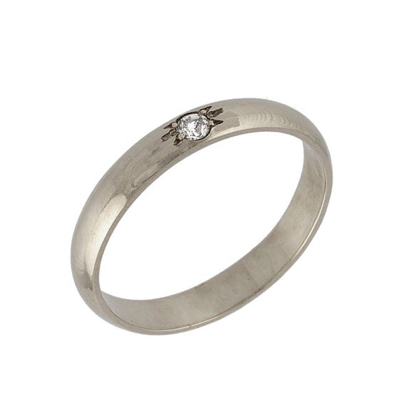 Traditional Smooth Diamond Wedding Band 14k White Gold