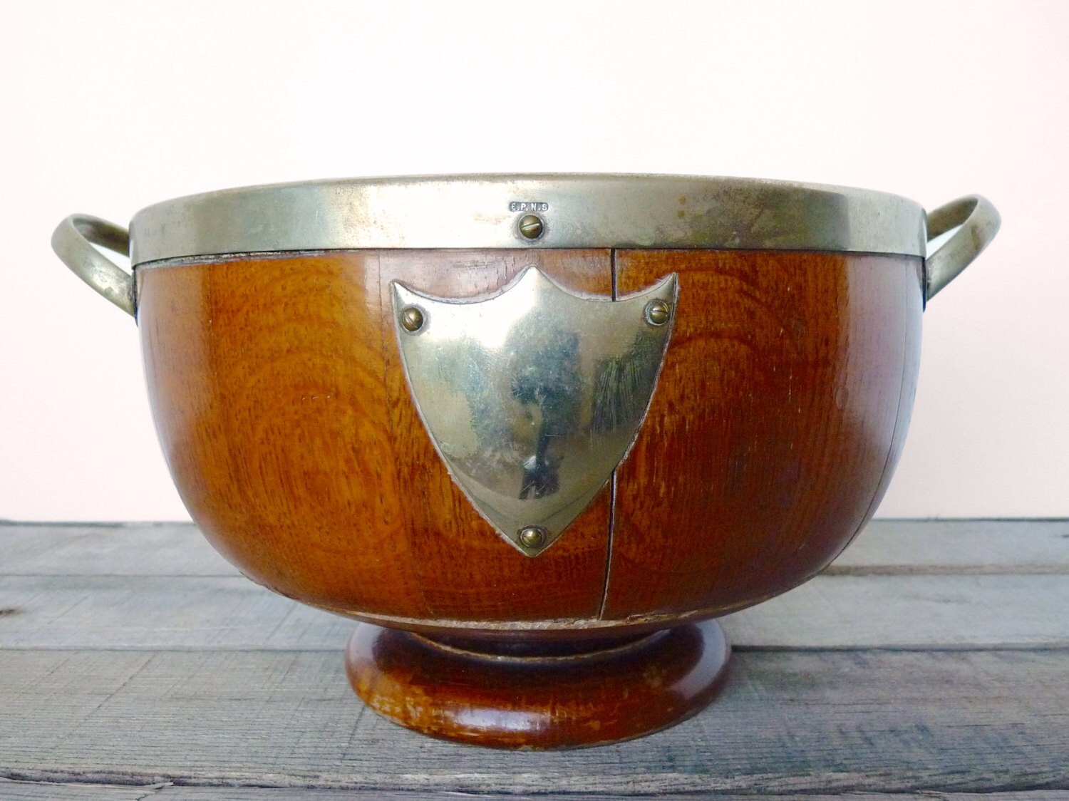 Vintage English Oak Wooden Bowl / Marked EPNS / Salad Bowl