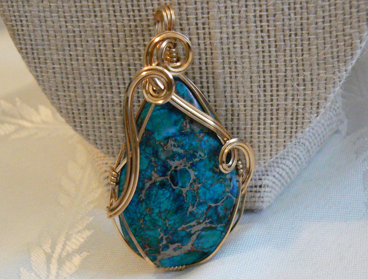 Lovely Sea Sediment gemstone wrapped in gold filled wire