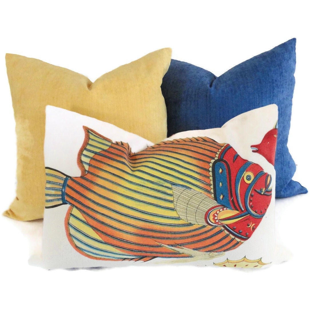 Colorful Tropical Fish Decorative Pillow Cover 12x18 by PopOColor