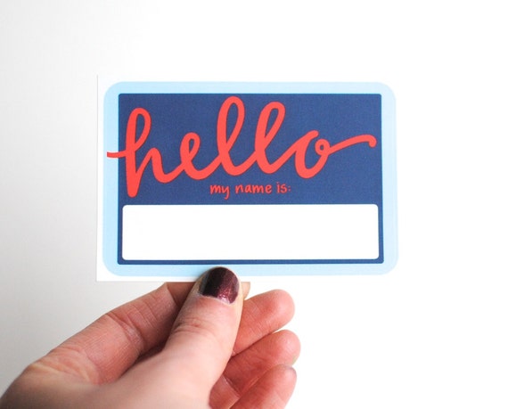 Fancy Name Tags Hand Lettered Red Script Hello My Name Is