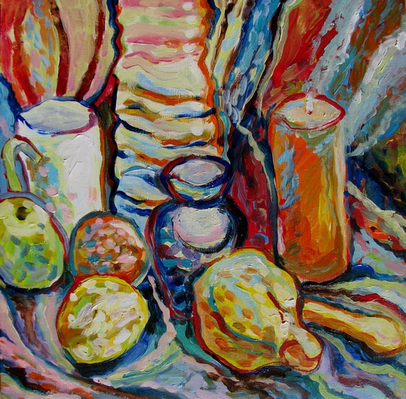 Items similar to Original acrylic painting - expressionism, still life ...