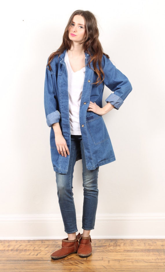 denim jean jacket coat // blue cotton // vintage 80s // duffle